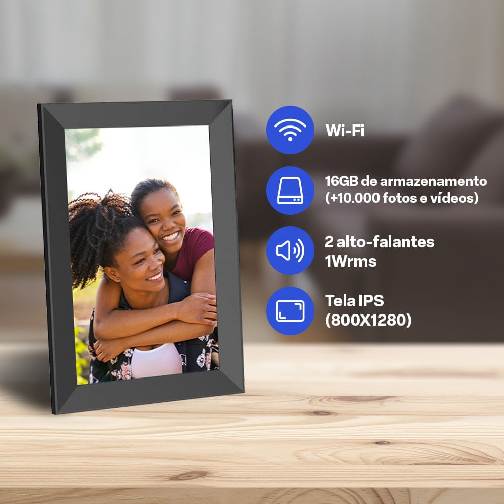 Porta Retrato Digital Smart WiFi Integrado 10.000 Fotos Multi - DF001 ...