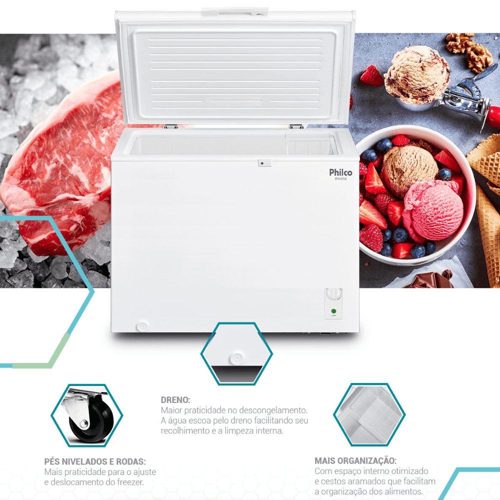 FREEZER HORIZONTAL 199L PHILCO PFH205B BRANCO 220V - Laser Eletro